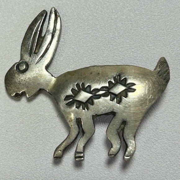 Jewelry | Rare Vintage Native Navajo Bunny Rabbit Etched Old Sterling ...